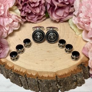 Accessories | Elegant Round Gunmetal And Silver Cufflinks Studs Tuxedo ...